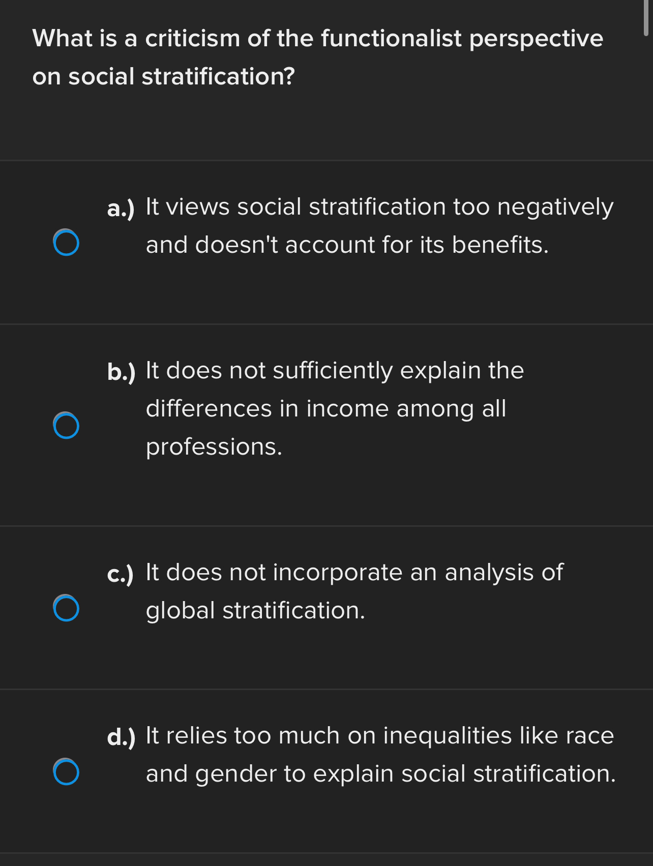 Solved What is a criticism of the functionalist perspective | Chegg.com