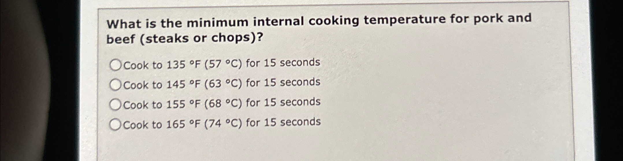 Solved What is the minimum internal cooking temperature for | Chegg.com