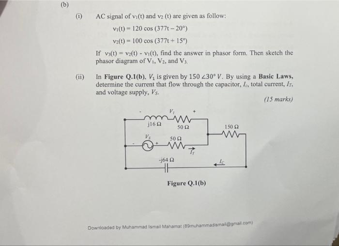 Solved i) AC signal of v1(t) and v2(t) are given as follow: | Chegg.com
