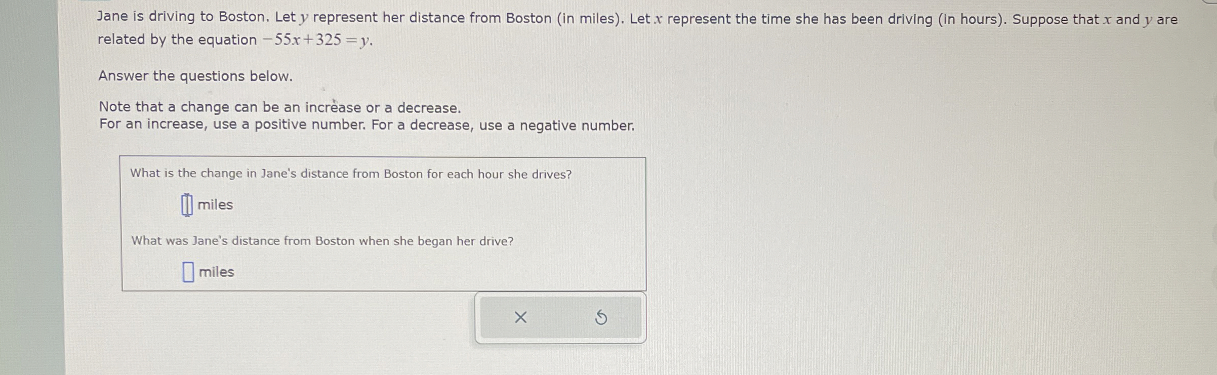 Solved Jane is driving to Boston. Let y ﻿represent her | Chegg.com