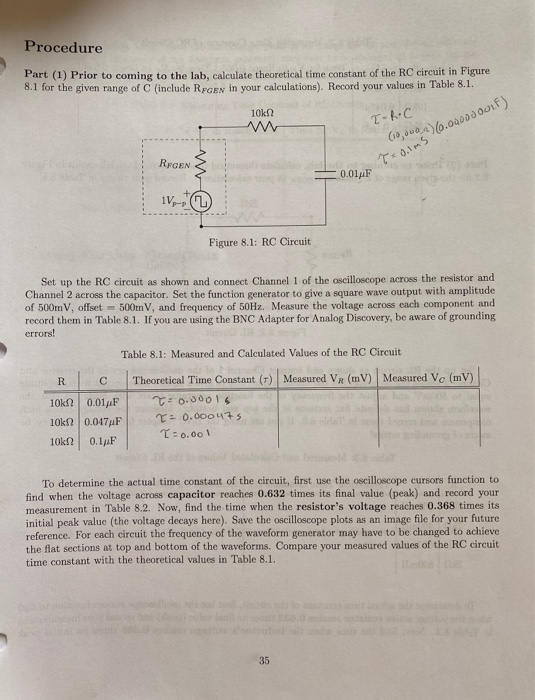 Procedure Part (1) Prior to coming to the lab, | Chegg.com