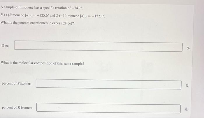 Solved A sample of limonene has a specific rotation of | Chegg.com