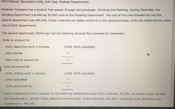 Solved FIFO Method, Equivalent Units, Unit Cost, Multiple | Chegg.com