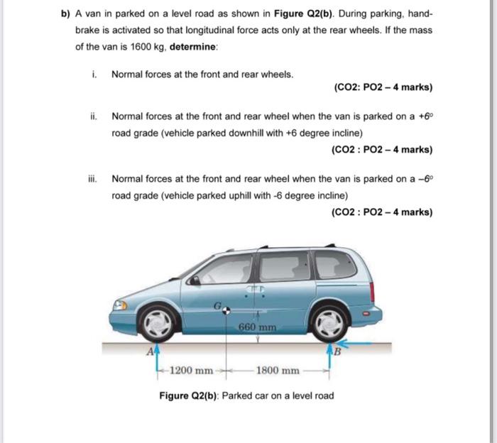 Solved b) A van in parked on a level road as shown in Figure | Chegg.com
