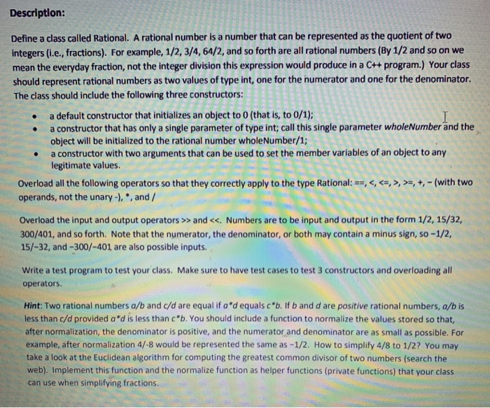 Solved Description Define A Class Called Rational A 9529