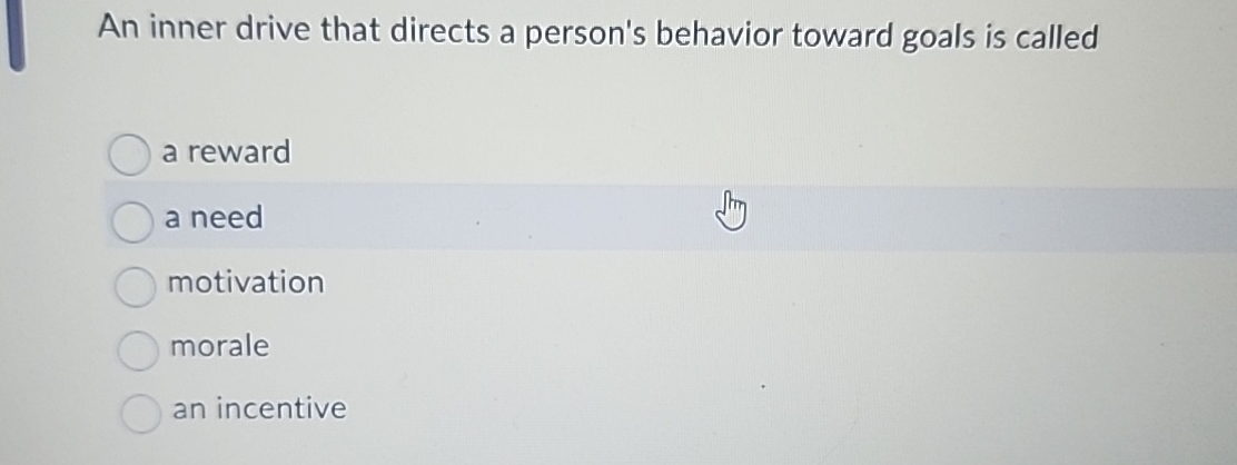 Solved An inner drive that directs a person's behavior | Chegg.com
