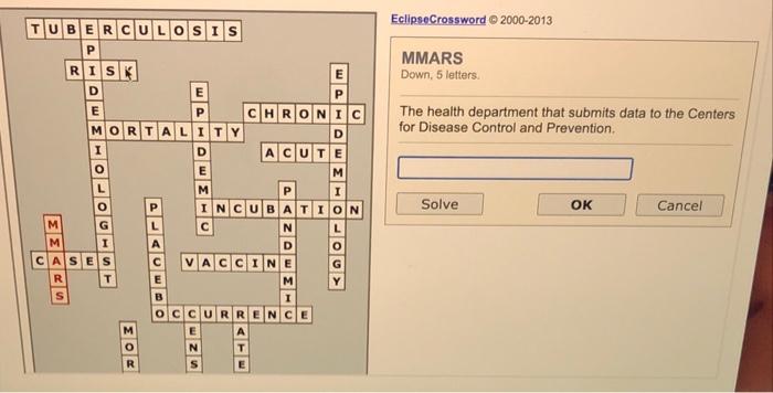 Solved MMARS Down, 5 letters. The health department that | Chegg.com