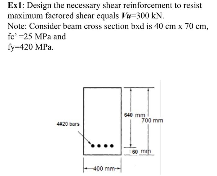Solved Ex1: Design the necessary shear reinforcement to | Chegg.com