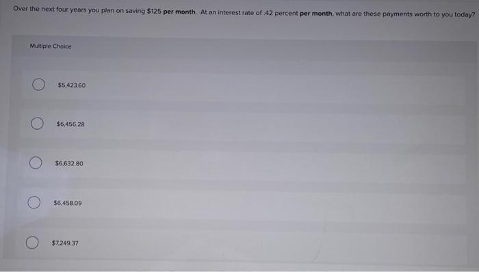 Solved Over the next four years you plan on saving $125 per | Chegg.com