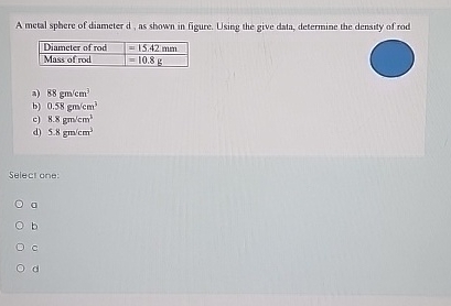 Solved A metal sphere of diameter d, ﻿as shown in figure. | Chegg.com