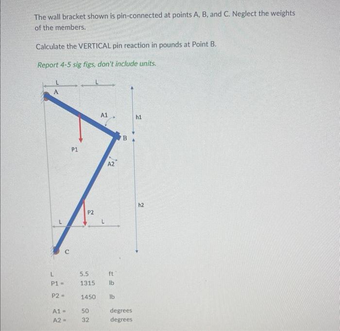 [Solved]: vert pin at b The wall bracket shown is pin-connec