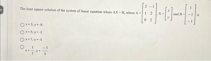 Solved The least square solution of the system of linear | Chegg.com