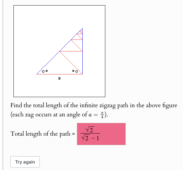 Solved Find the total length of the infinite zigzag path in | Chegg.com