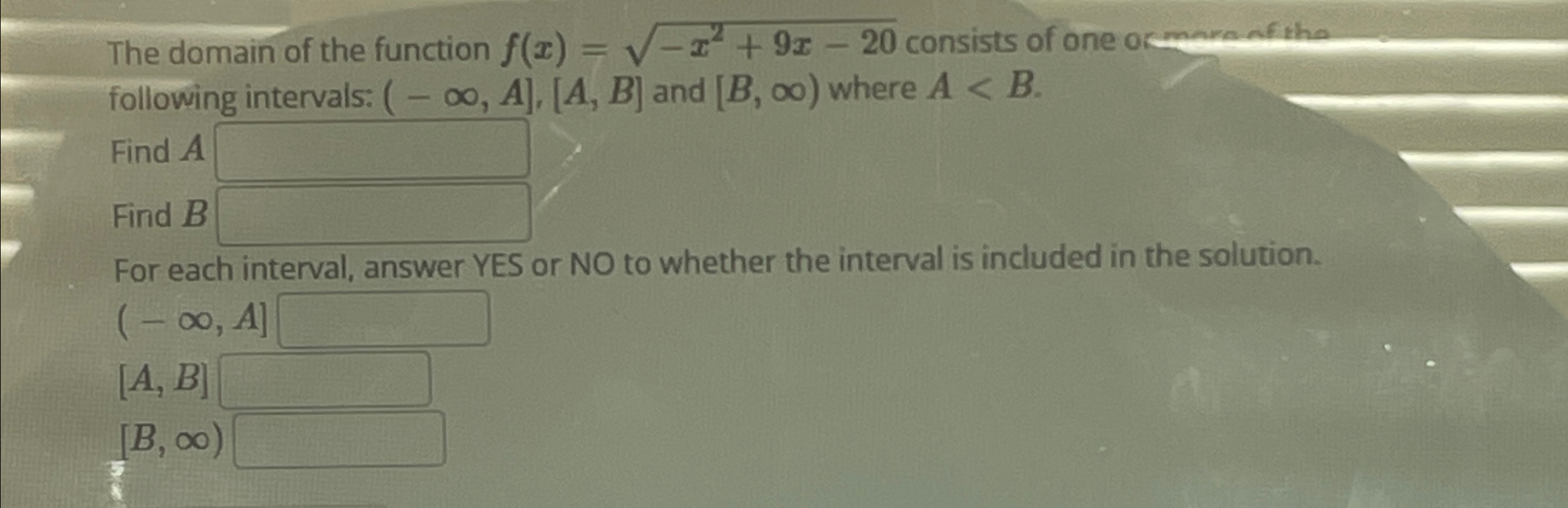 Solved The domain of the function f(x)=-x2+9x-202 ﻿consists | Chegg.com