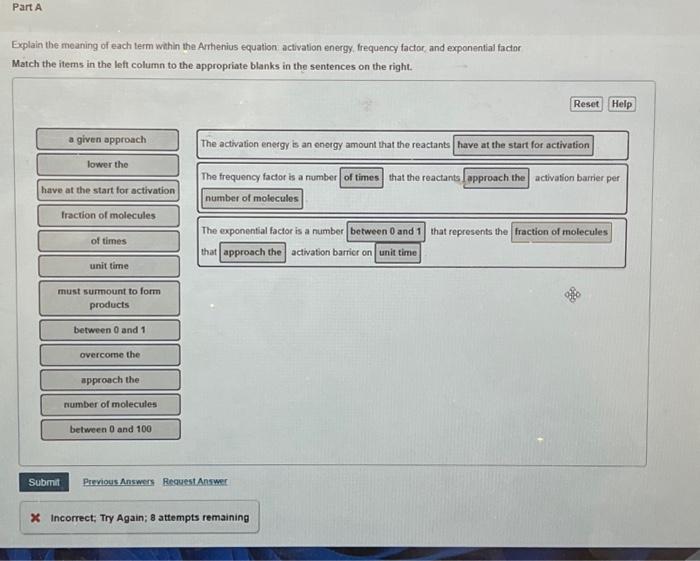 Solved Explain the meaning of each term wathin the Arrhenius | Chegg.com