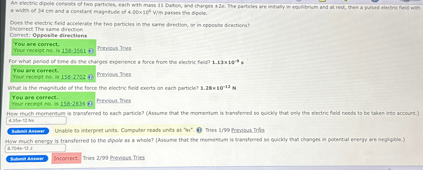 Solved An electric dipole consists of two particles, each | Chegg.com