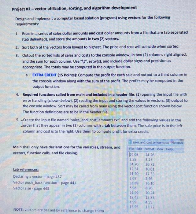 Solved Project 42 - vector utilization, sorting, and | Chegg.com