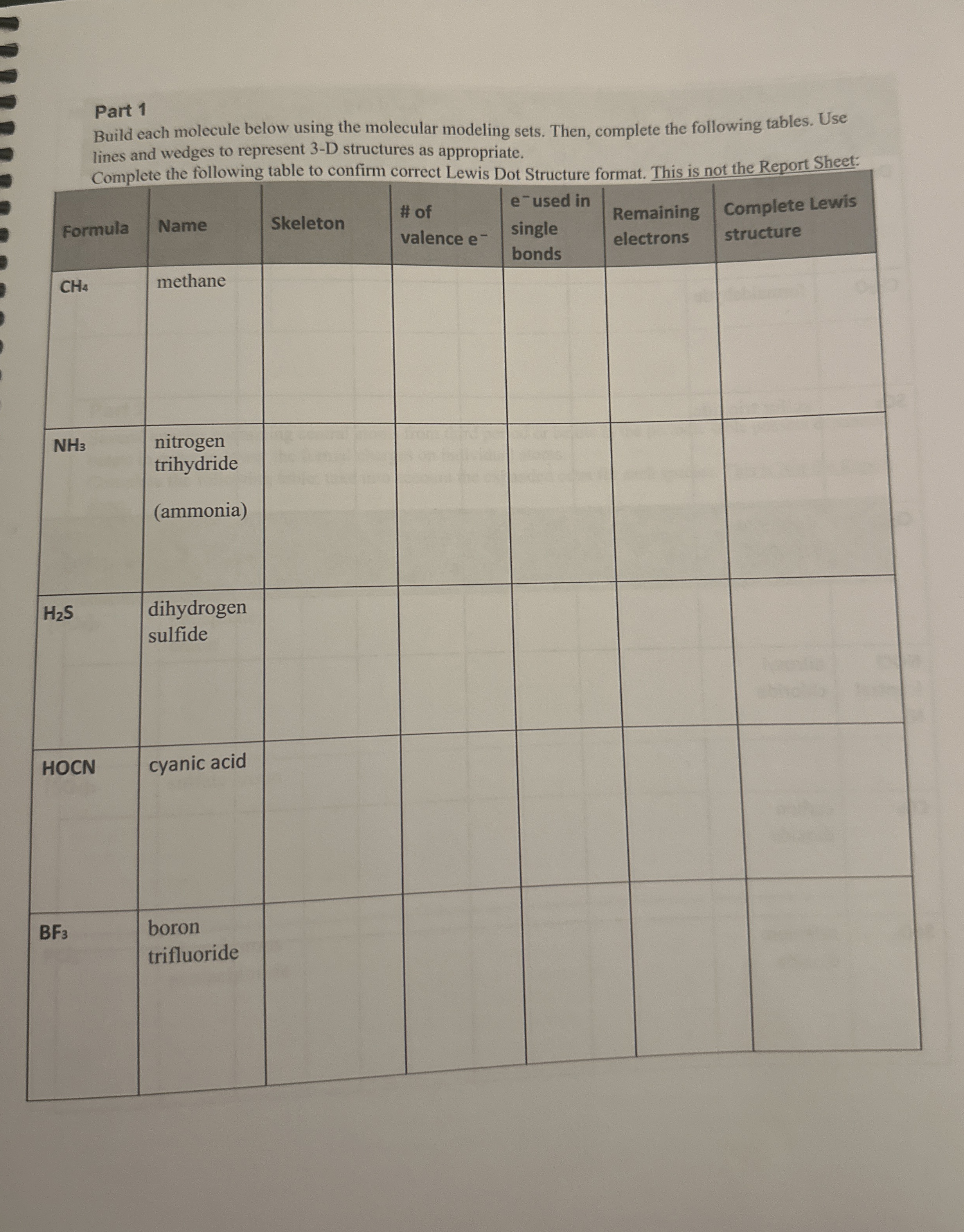 Solved Part 1Build each molecule below using the molecular | Chegg.com