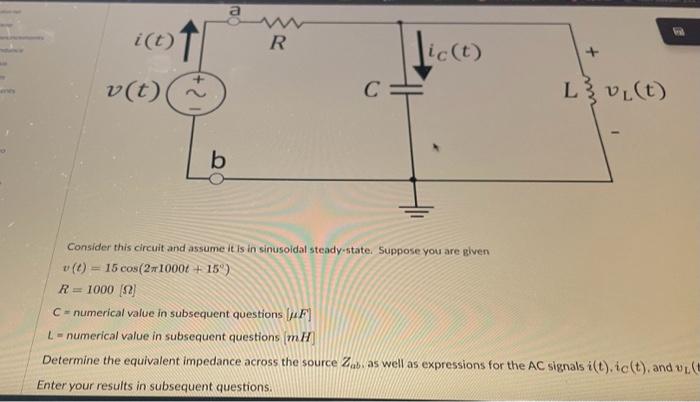 Solved Consider this circuit and assume it is in sinusoidal | Chegg.com