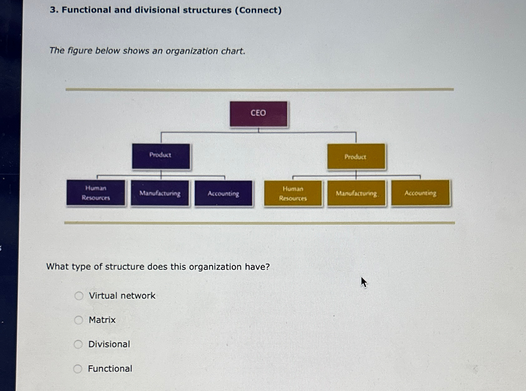 Solved Functional and divisional structures (Connect)The | Chegg.com