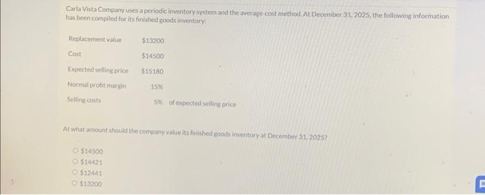 Carla Vista Company uses a periodic inventory system | Chegg.com