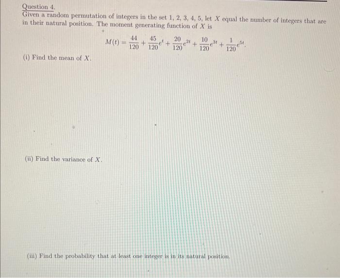 Solved Question 4. Given a random permutation of integers in | Chegg.com