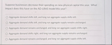 Solved Suppose businesses decrease their spending on new | Chegg.com
