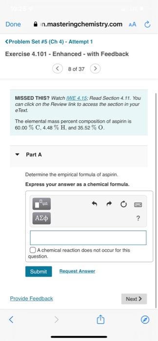 Solved n.masteringchemistry.com AA Ć Done MISSED THIS? | Chegg.com