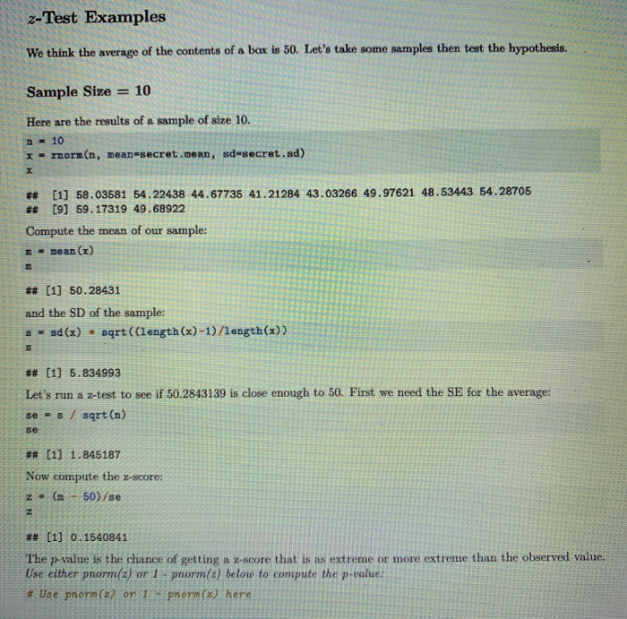 Solved z-Test Examples We think the average of the contents | Chegg.com