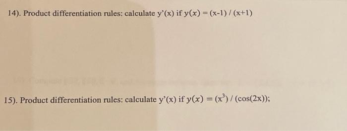 Solved 14). Product differentiation rules: calculate y'(x) | Chegg.com