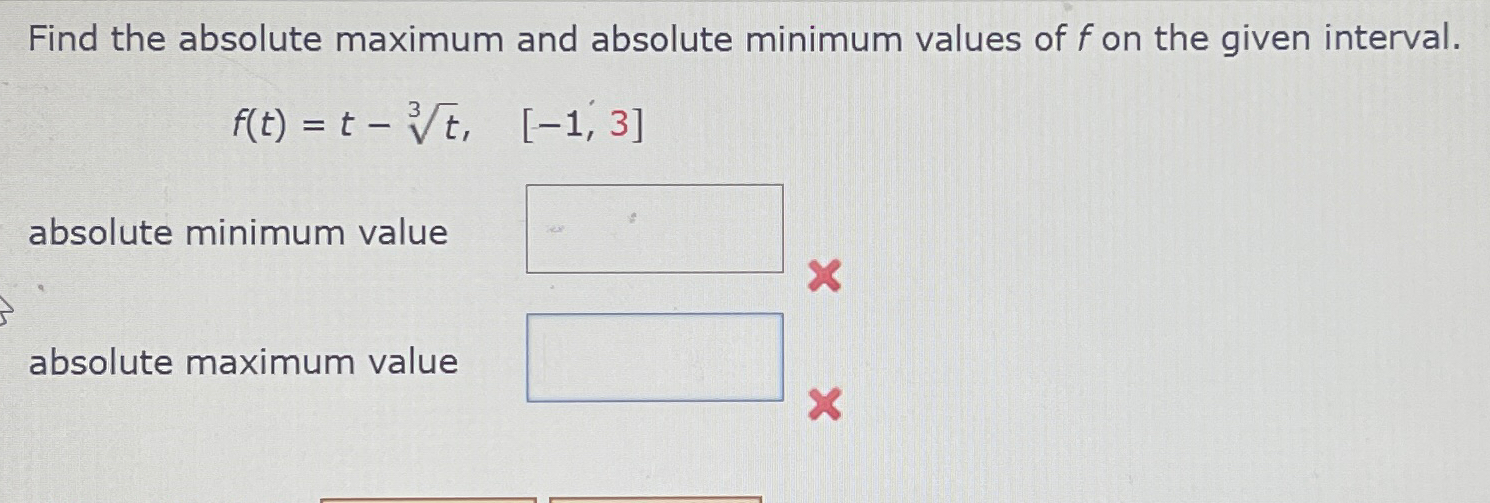Solved Find the absolute maximum and absolute minimum values | Chegg.com