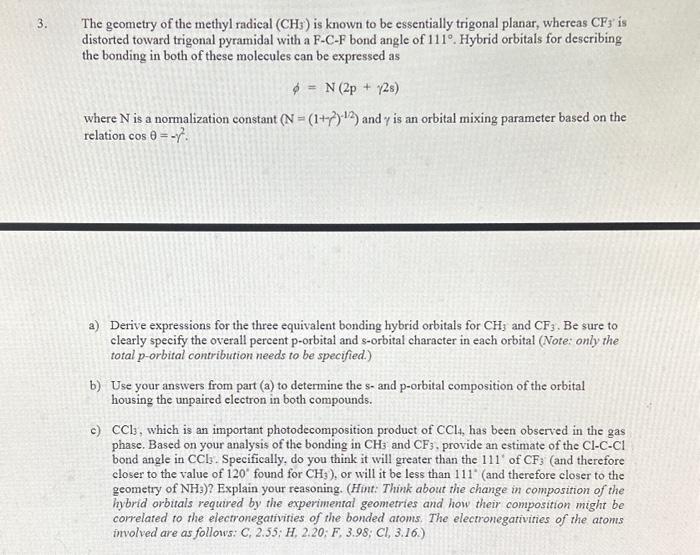 Solved The geometry of the methyl radical (CH3) is known to | Chegg.com