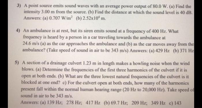 Solved 3) A point source emits sound waves with an average | Chegg.com