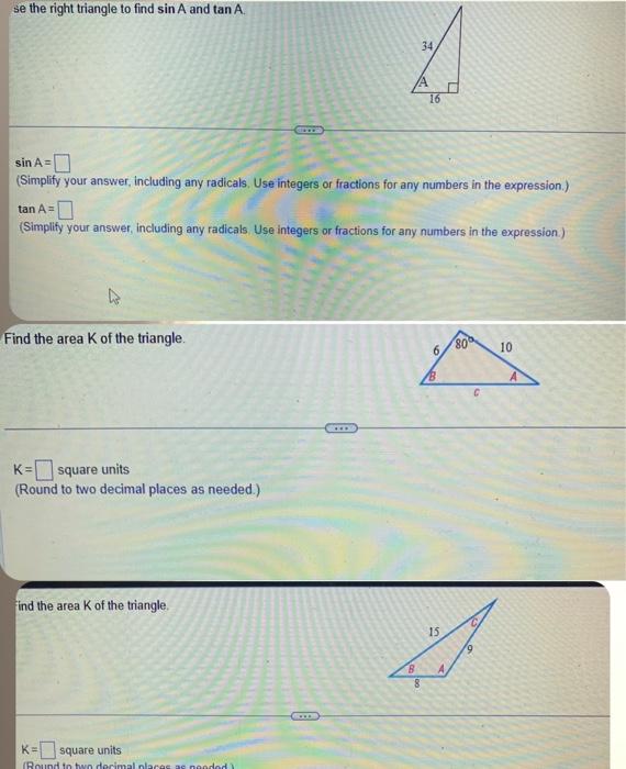 Solved se the right triangle to find sinA and tanA. sinA= | Chegg.com