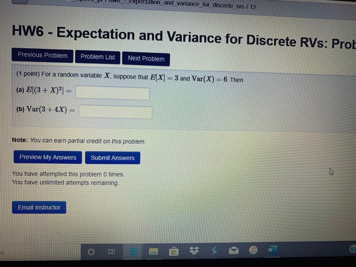 Solved Two - expectation and variance for discrete rvs / 12 | Chegg.com