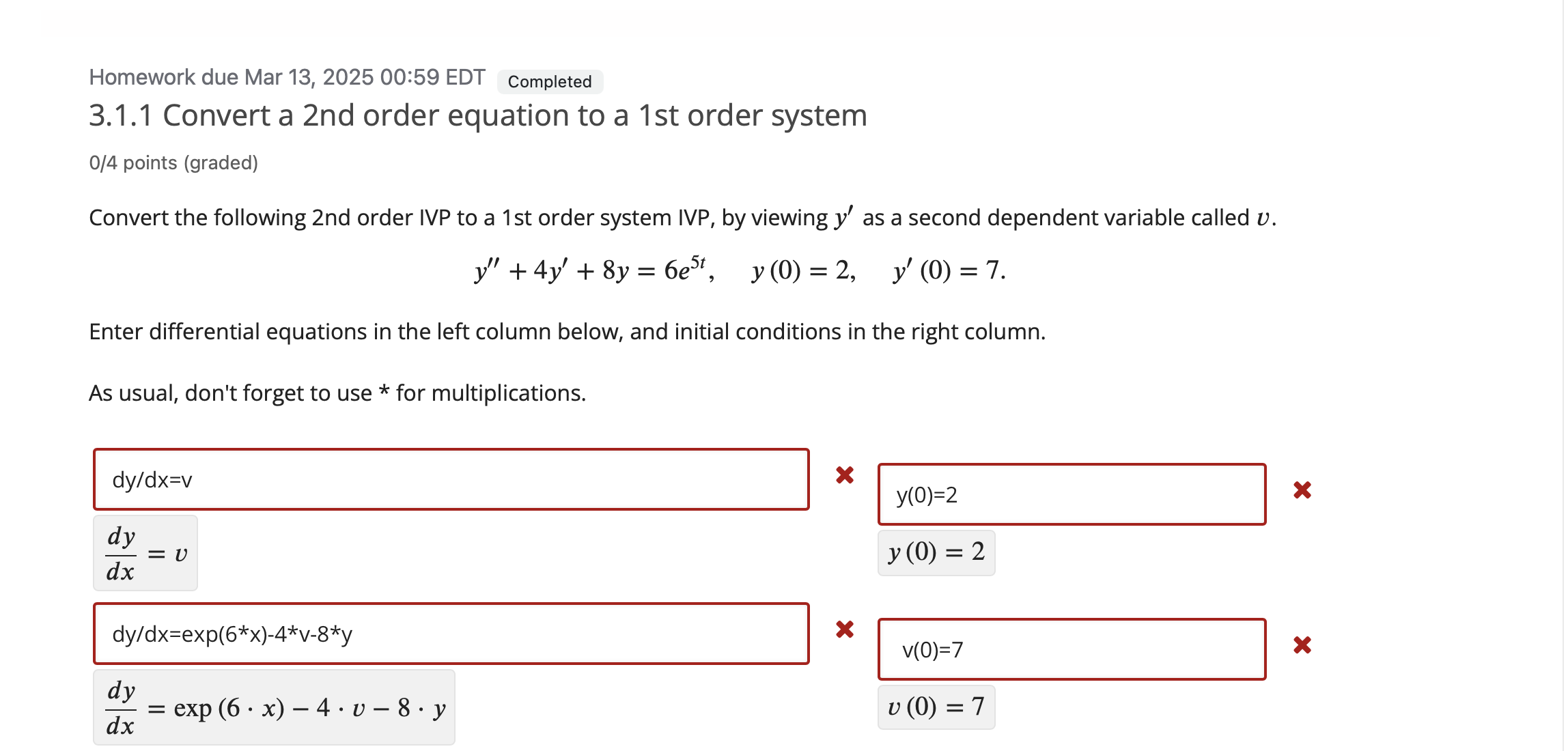 Solved 3.1.1 ﻿Convert a 2nd ﻿order equation to a 1 st ﻿order | Chegg.com
