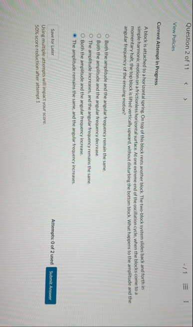Solved Question 2 ﻿of 11View PoliciesCurrent Attempt in | Chegg.com