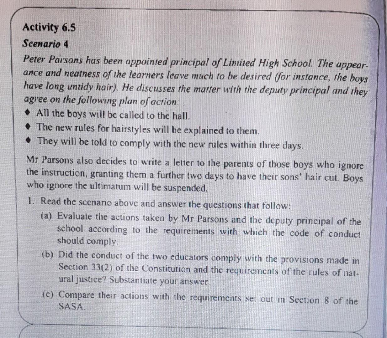 Scenario 4 Peter Parsons has been appointed principal | Chegg.com