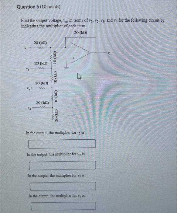 Solved Find the output voltage, v0, in terms of v1,v2,v3, | Chegg.com