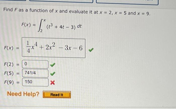 Solved Find Fas a function of x and evaluate it at x = 2, x | Chegg.com