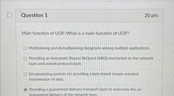 Solved Main function of UDP. What is a main function of UDP? | Chegg.com