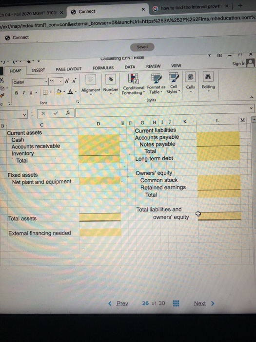 Solved Connect Saved ? 5 Calculating EFN- Excel FORMULAS | Chegg.com