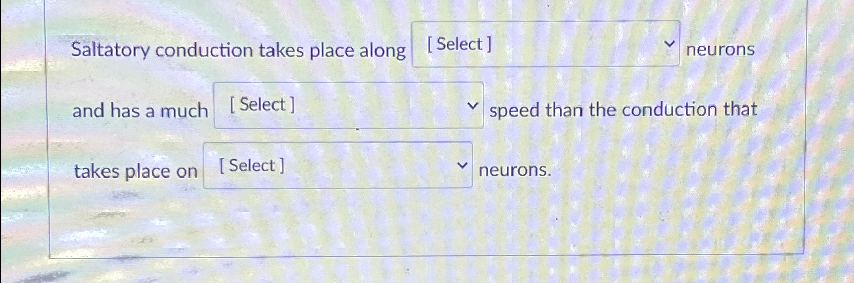 Solved Saltatory conduction takes place along ﻿neurons and | Chegg.com