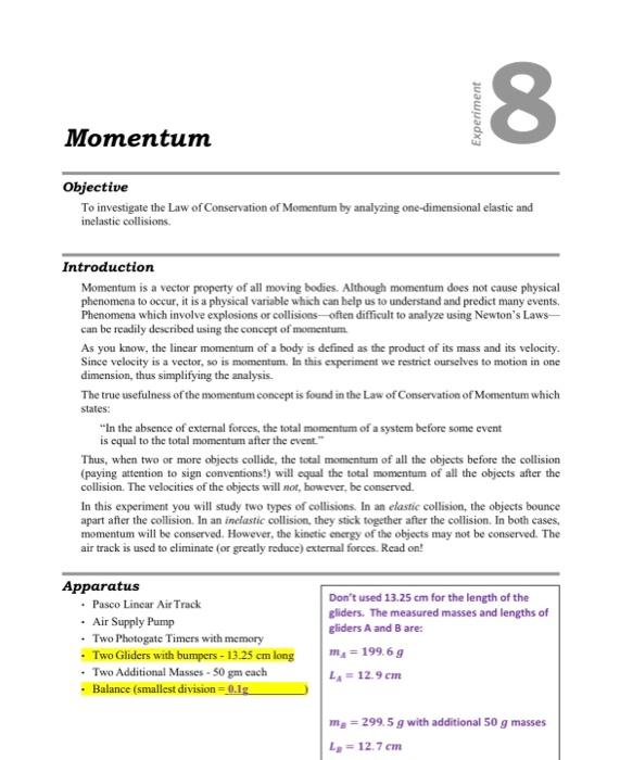 \begin{tabular}{l|l} Apparatus - Pasco Linear Air | Chegg.com