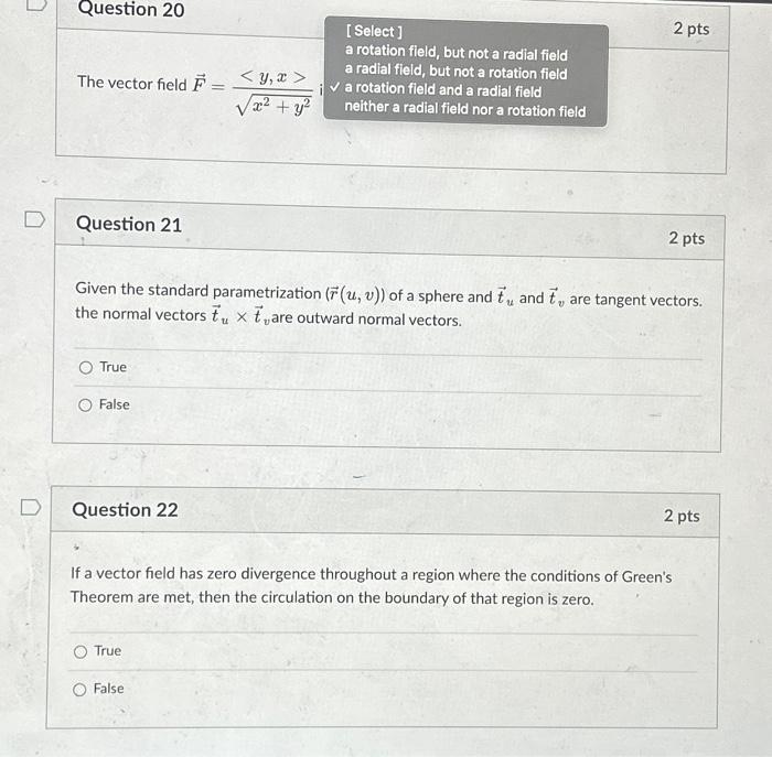 Solved The vector field F=x2+y2 y,x i Question 21 2 pts | Chegg.com