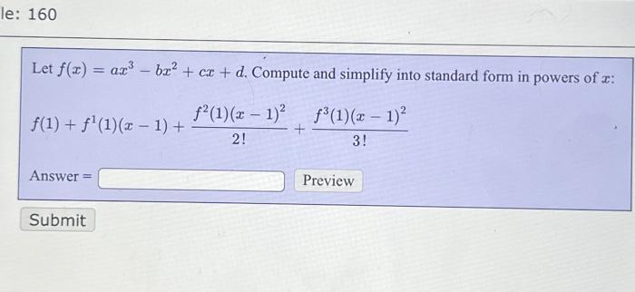 Solved Let f(x)=ax3−bx2+cx+d. Compute and simplify into | Chegg.com