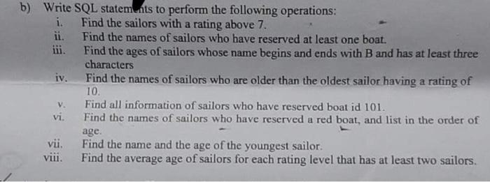 b) Write SQL statements to perform the following | Chegg.com