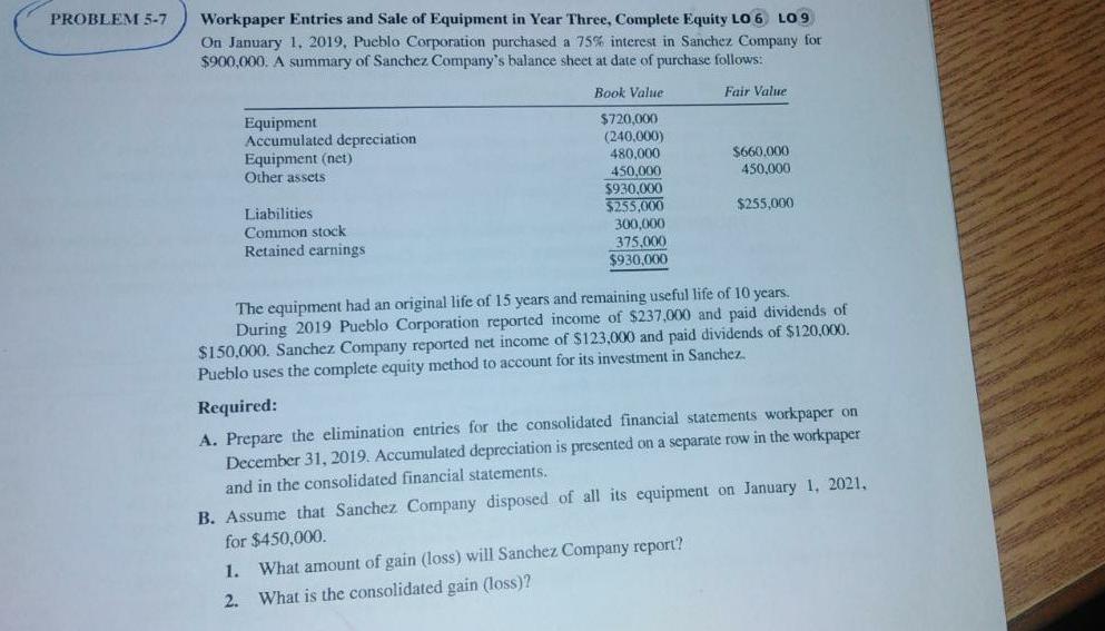 Solved PROBLEM 5-7 Workpaper Entries and Sale of Equipment | Chegg.com