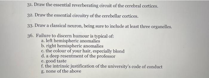 Solved 31. Draw the essential reverberating circuit of the | Chegg.com