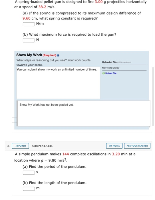 Solved A spring-loaded pellet gun is designed to fire 3.00 g | Chegg.com